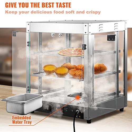 Commercial Food Warmer Countertop Pizza Cabinet with 3 Tiers, Convection Heating, Temperature Control, and Glass Display