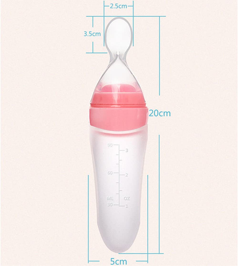 Gaodear Baby Food Feeder,Cartoon Silicone Squeeze Feeding Bottle with Dispenser Spoon for Babies Infant (Pink, 3oz/90ml)