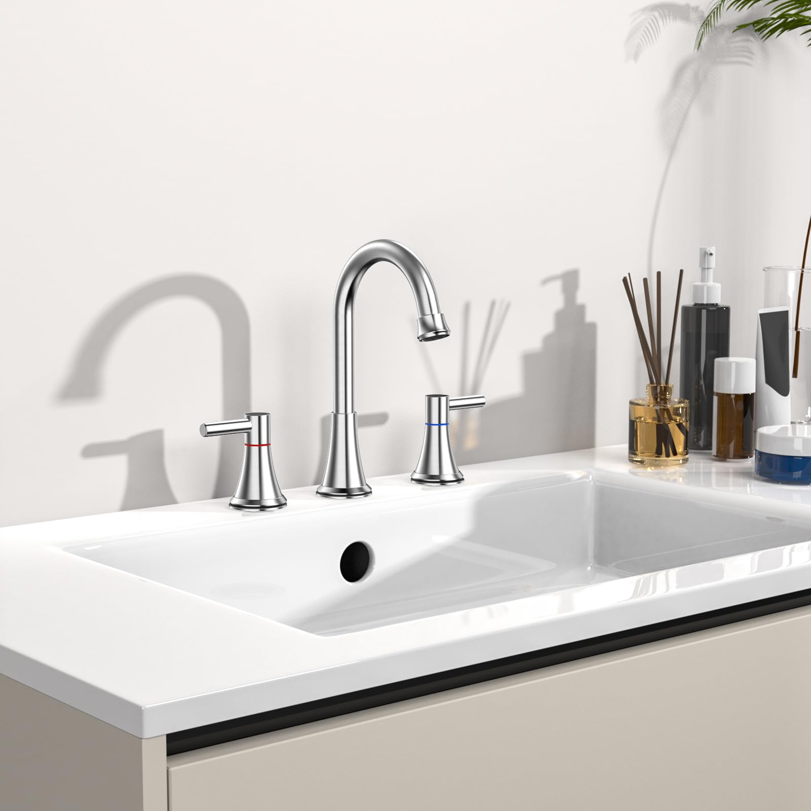 Bathroom Faucets for Sink 3 Hole,Faucet for Bathroom Sink,8 Inch Widespread Bathroom Sink Faucet with Pop-up Drain and 2 Supply Hoses for Bathroom Vanity Lavatory (Brushed Nickel)