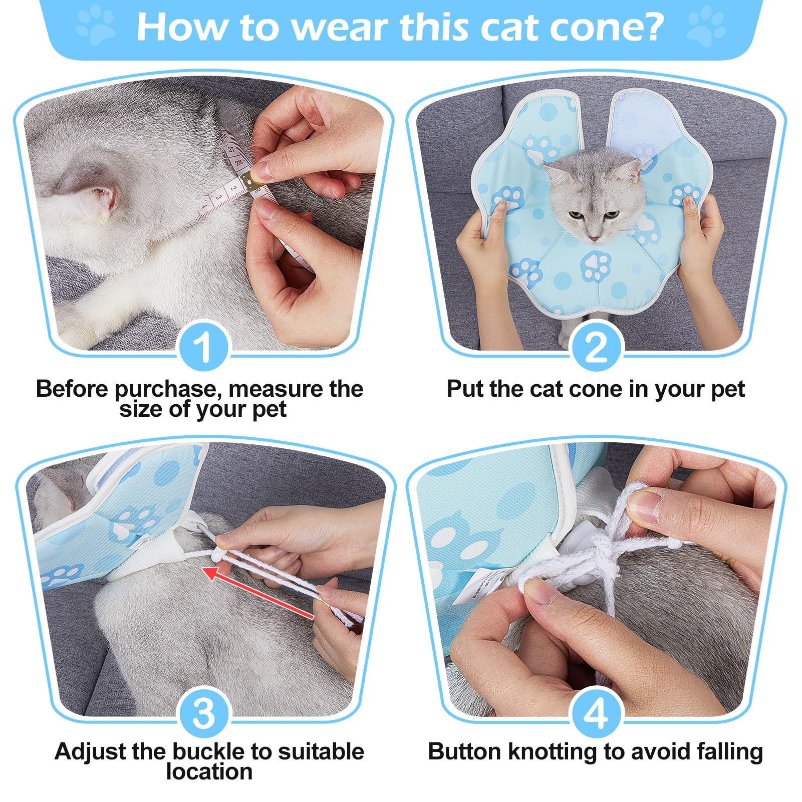 Bienbee Cat Cone Collar, Soft Cat Cone Cat Recovery Collars and Cones, Adjustable Soft Cone for Cats, Light-Weight E Collar for Cats Kitty Puppy