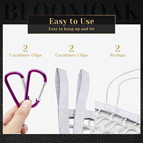Bloomoak Knotless Slow Feed Hay Net with 2 Carabiner Clips for Horses/Soft Flat Hanging Hay Bag with Large Capacity for Full Day Feeding (1.2" Hole) (Large 63 * 40, White 1 PC)