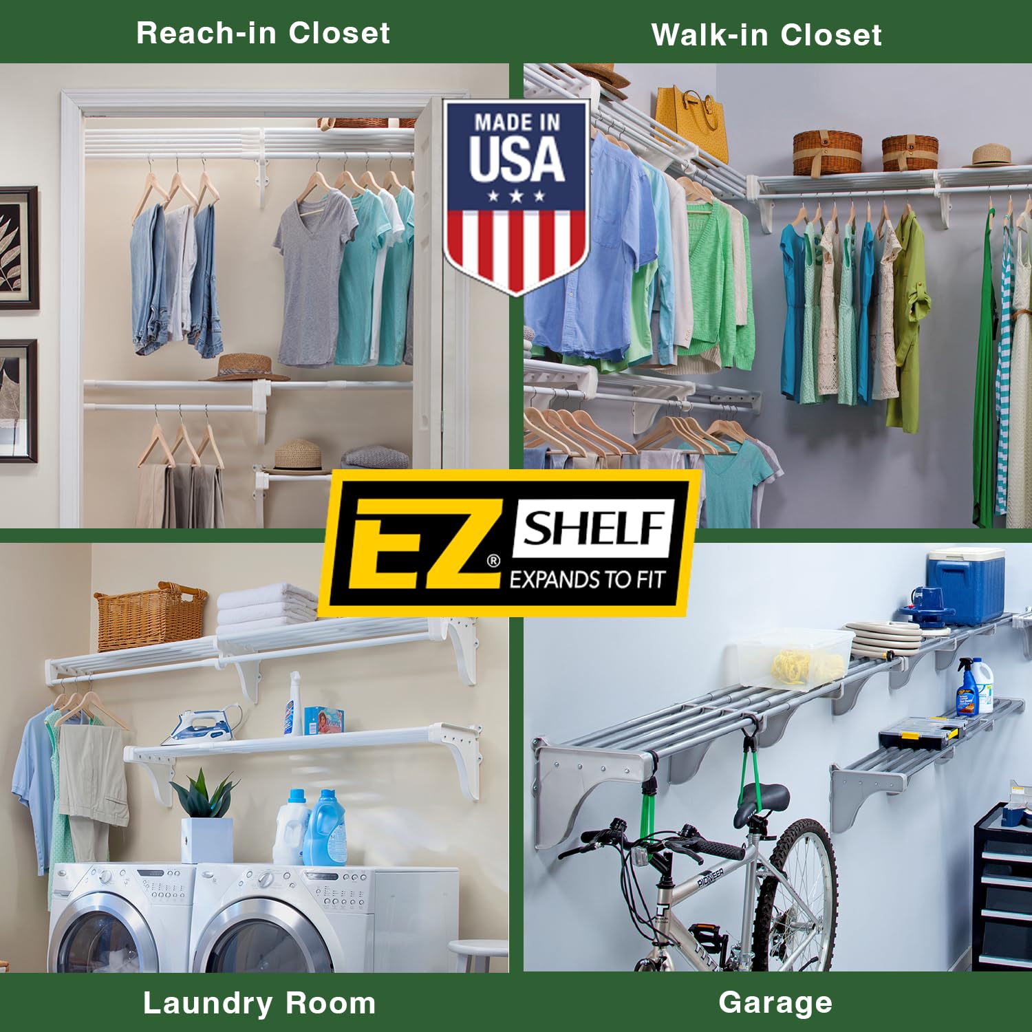 EZ Shelf - DIY Expandable Closet Shelf (NO Hanging Rod) - 40.5β to 73β - White - Easy to Install to 2 Sidewalls -(EZS-SW72)- Wire Closet Shelving Alternative