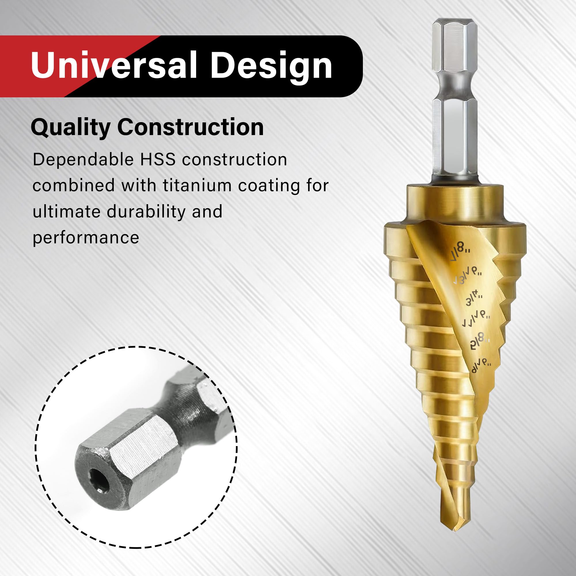 AIMLENTOOL 3PC Step Drill Bit Set, 1/4" Hex Shank High-Speed Steel Spiral Grooved Step Drill Bit for Sheet Aluminium Metal Wood Hole Drilling, 31 Step Sizes Taper Drill bit Set for DIY Lovers