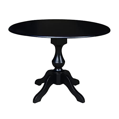 IC International Concepts 42" Round Dual Drop Leaf Pedestal, 30.3" H Dining Table, Black