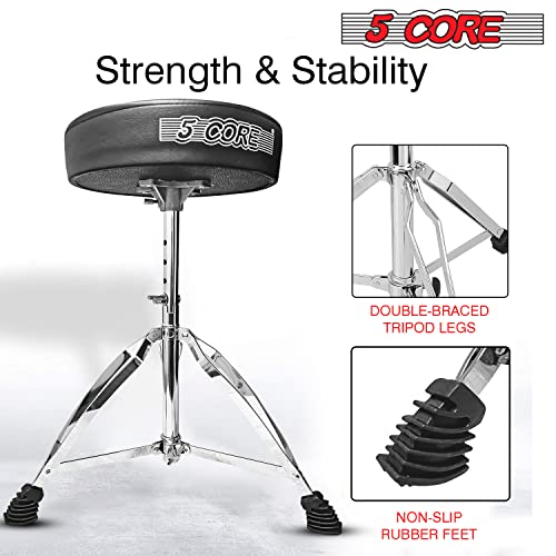 5 CORE Drum Throne Height Adjustable Guitar Stool Thick Padded Memory Foam DJ Chair Seat with Anti Slip Feet Multipurpose Musician Chair for Adults and Kids Drummer Cello Guitar Player DS CH BLK