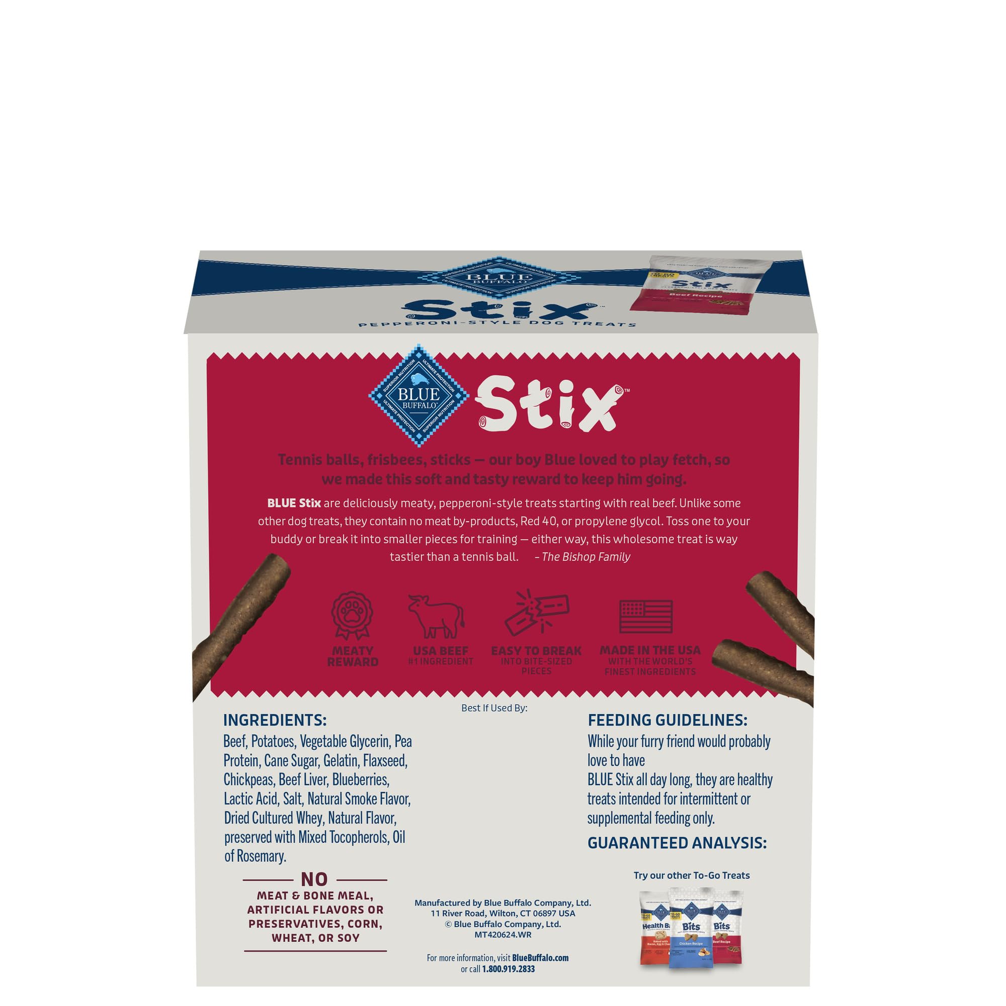 Blue Buffalo Stix Natural SoftMoist Dog Treats TOGO Beef Recipe Bags