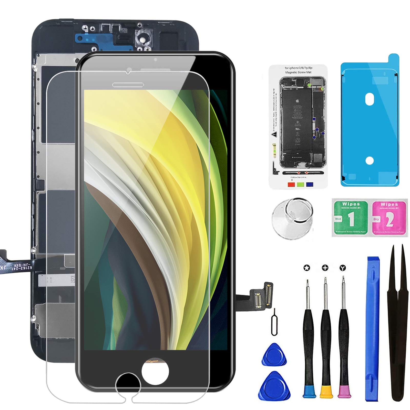 for iPhone 8/SE 2020 [ 2nd Generation ] Screen Replacement Black 4.7 inch, Bsz4uov LCD Display Touch Screen Digitizer, Waterproof Frame Adhesive Sticker+Repair Tool Kit