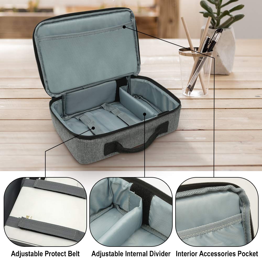3 Stone T20 Mini Projector Travel Bag Carry Case, Portable Carrying Handbag, up to 10.5 x7x 3 inches - Accessory Pockets Customisable Dividers- Compatible with More- Gray