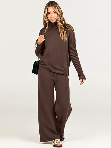 ANRABESS Women's Two Piece Outfits Sweater Sets Long Sleeve Knit Pullover and Wide Leg Pants Lounge Sets 2023 Fall Fashion Clothes Tracksuit Sweatsuit Set B1022shenfei-XL