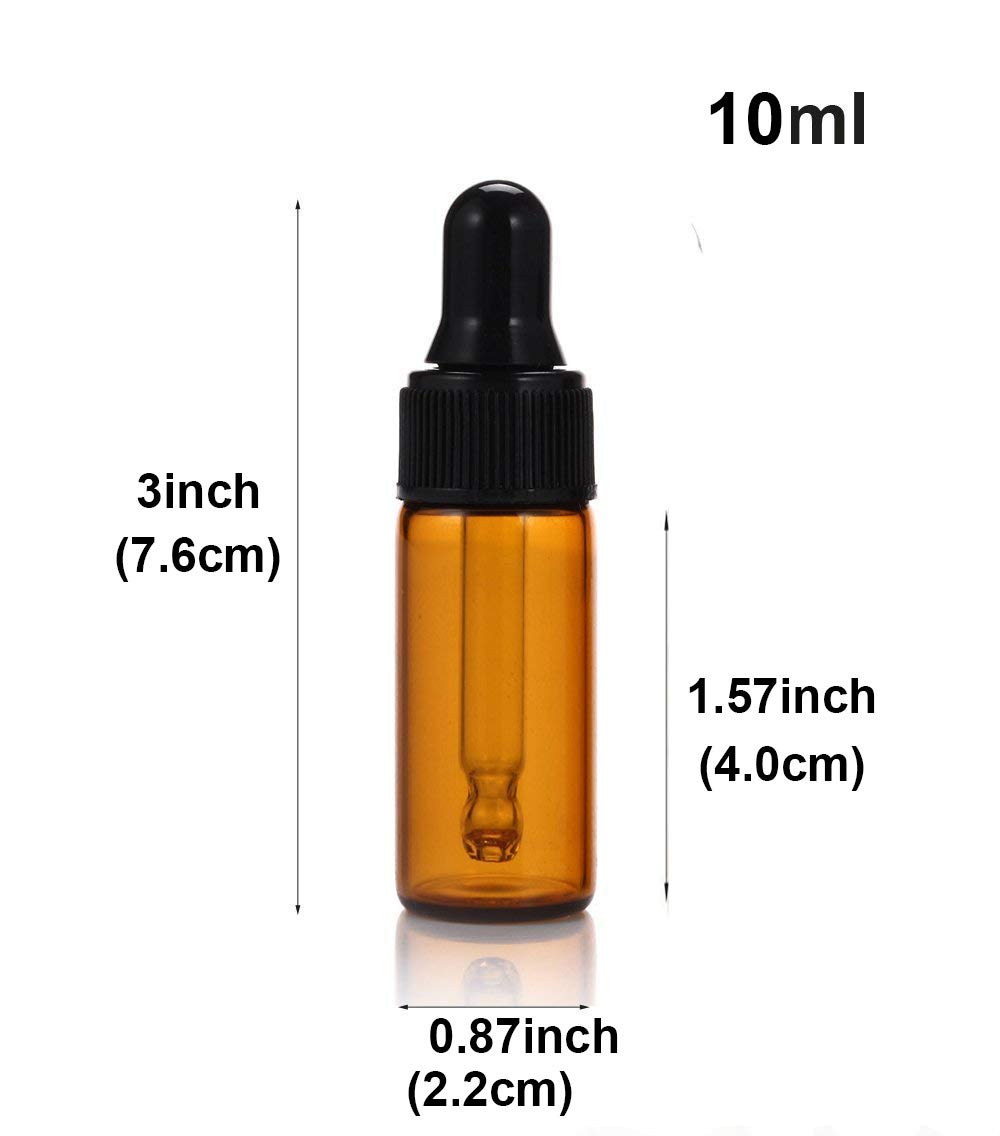 ELFENSTALL- 10pcs 10ml 1/3oz Amber Mini Glass Bottle Amber Sample Vial Small Essential Oil Bottle with Glass Eye Dropper Refillable Containers + 1pc Glass Clean Cloth + 1pc 3ml Dropper