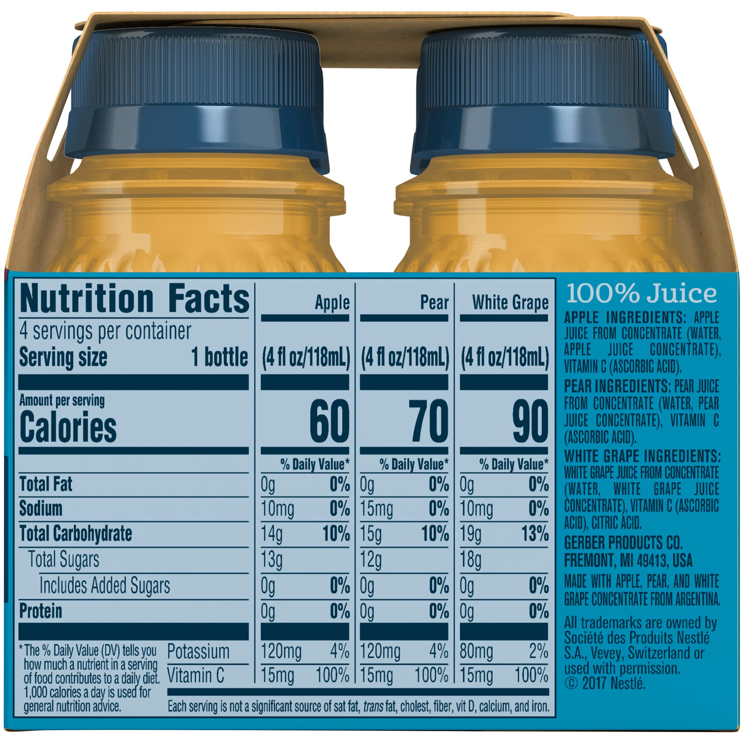 Gerber Juice Fruit 2 Apple, 1 Pear, 1 White Grape Juices from Concentrate Variety 16 Fl Oz (Pack of 6)