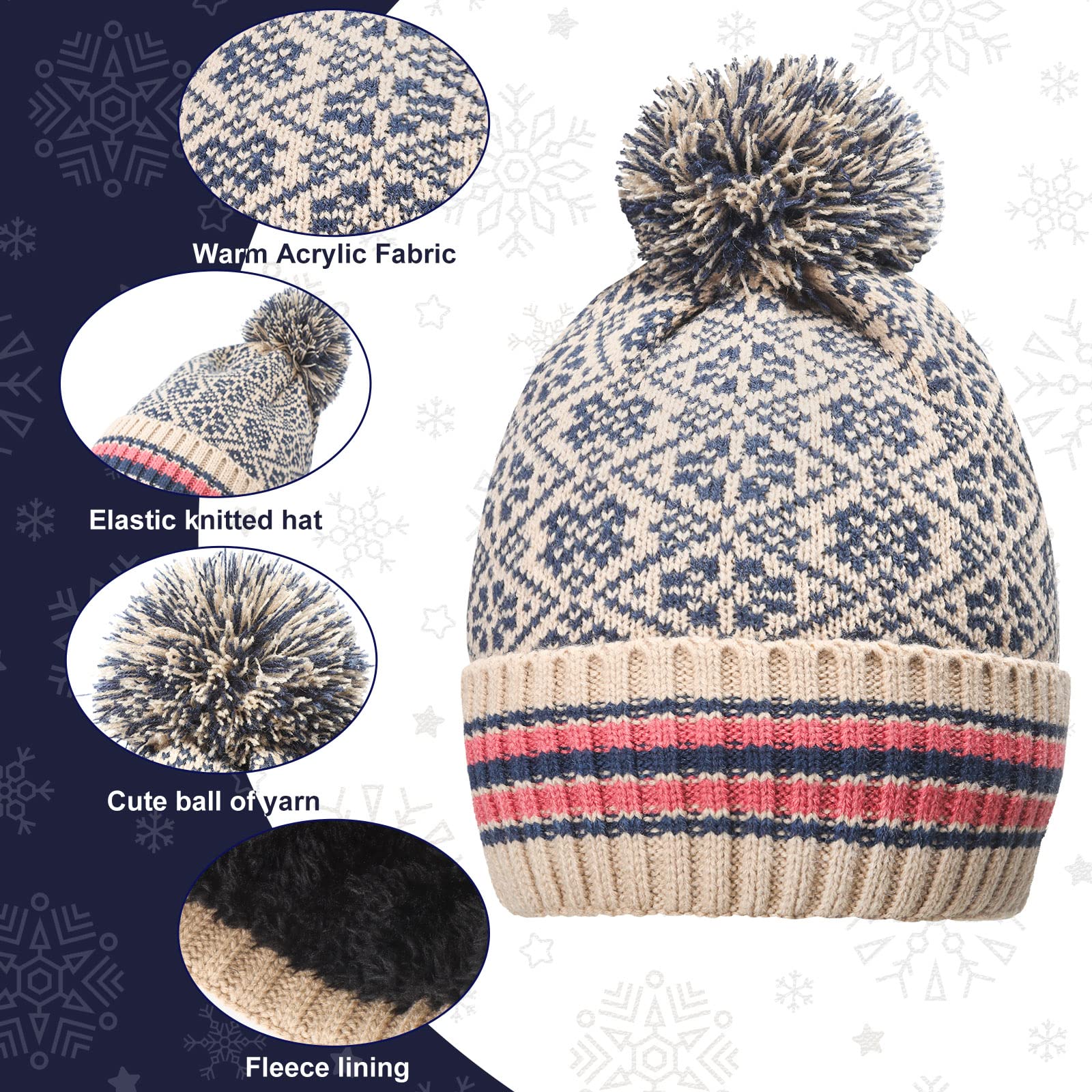 5 in 1 Women Soft Warm Thick Cable Knitted Beanie Hat Scarf Gloves Socks Earmuff Set Thickened Lining Cap Touchscreen Gloves (Beige, Khaki)
