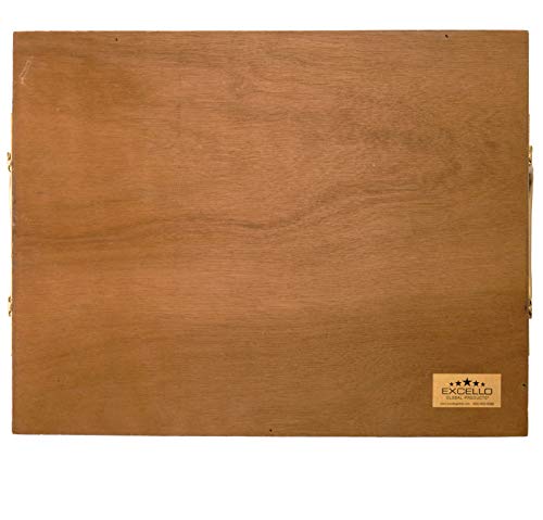 Excello Global Products 13"x17" Inlaid Wood Serving Tray with Metal Handles: Rustic Wooden Board Platter for Liquor Food Dinner Restaurant, Decorative Tray for Coffee Table