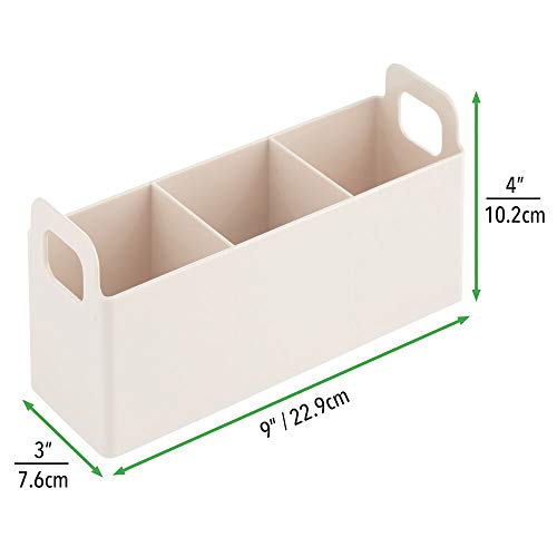 mDesign Divided Plastic Beauty Organizer Bin w/Handles for Bathroom Drawers, Vanity, or Countertops, Storage for Makeup Brushes, Palettes, Blush, Concealers - Lumiere Collection - 2 Pack, Cream/Beige