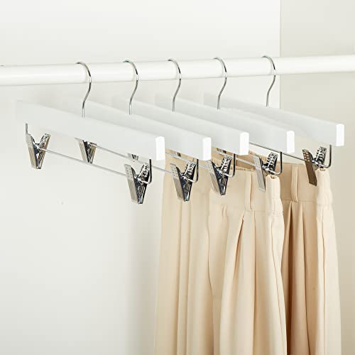 Amazon Basics Wooden Pants Hangers with Clips - White, 10-Pack