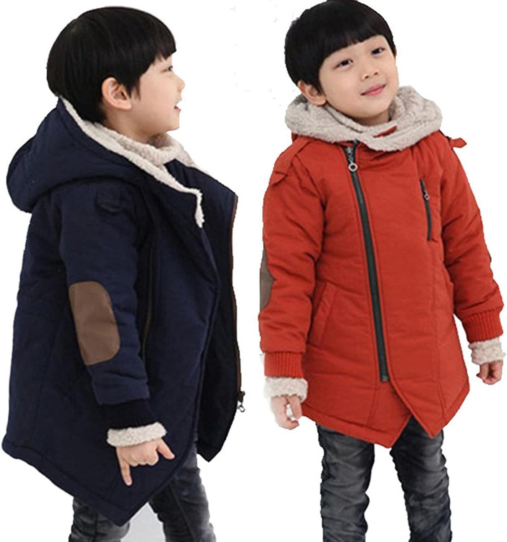 EISHOW Clearance Kids Boys Warm Thick Jackets Hooded Cotton Fleece Parka Coat Children Winter Zipper Outerwear (Navy, 4-5 years)