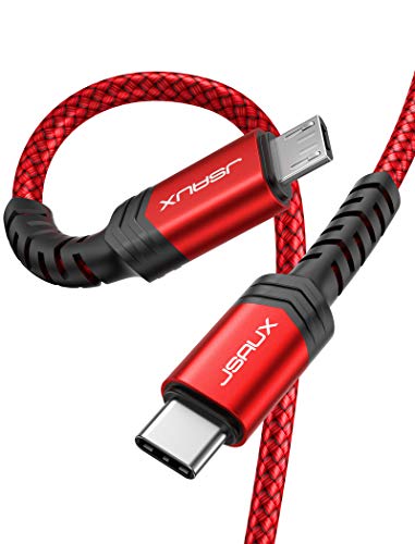 JSAUX USB C to Micro USB Cable 6.6FT, Type C to Micro USB Charger Braided Cord, Support Charge & Sync Compatible with MacBook (Pro),Galaxy S8, S9, S10, Pixel 3 XL, 2 XL and Micro USB Devices- Red/2M