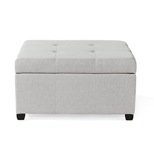 Christopher Knight Home Carlsbad Fabric Storage Ottoman, Light Grey 35.00”D x 35.00”W x 18.50”H