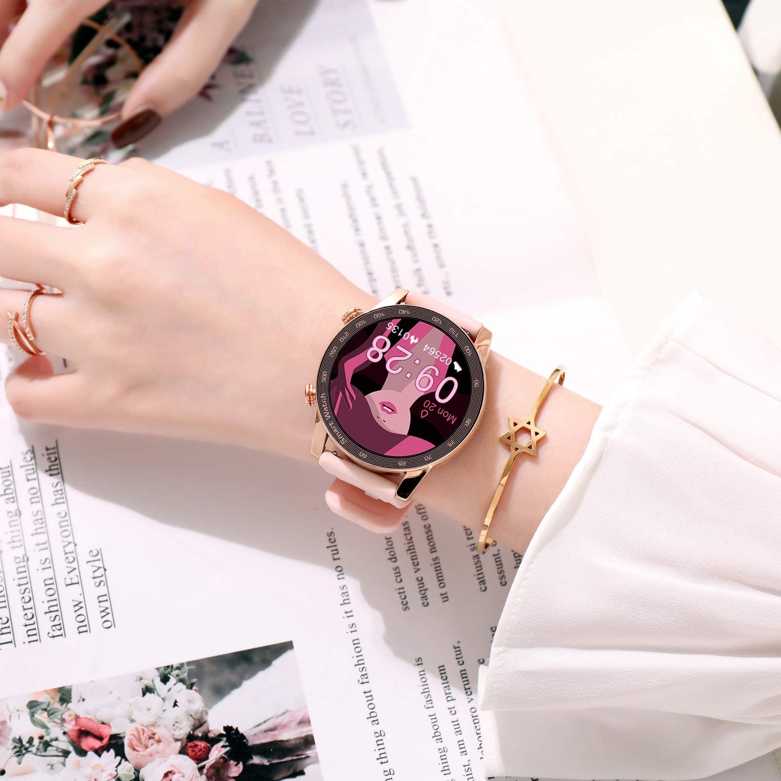 Smart Watch for Android Phones iOS Make/Answer Call Bluetooth Music Pedometer Calorie Counter Message Reminder Smartwatch Waterproof Watches for Women Ladies