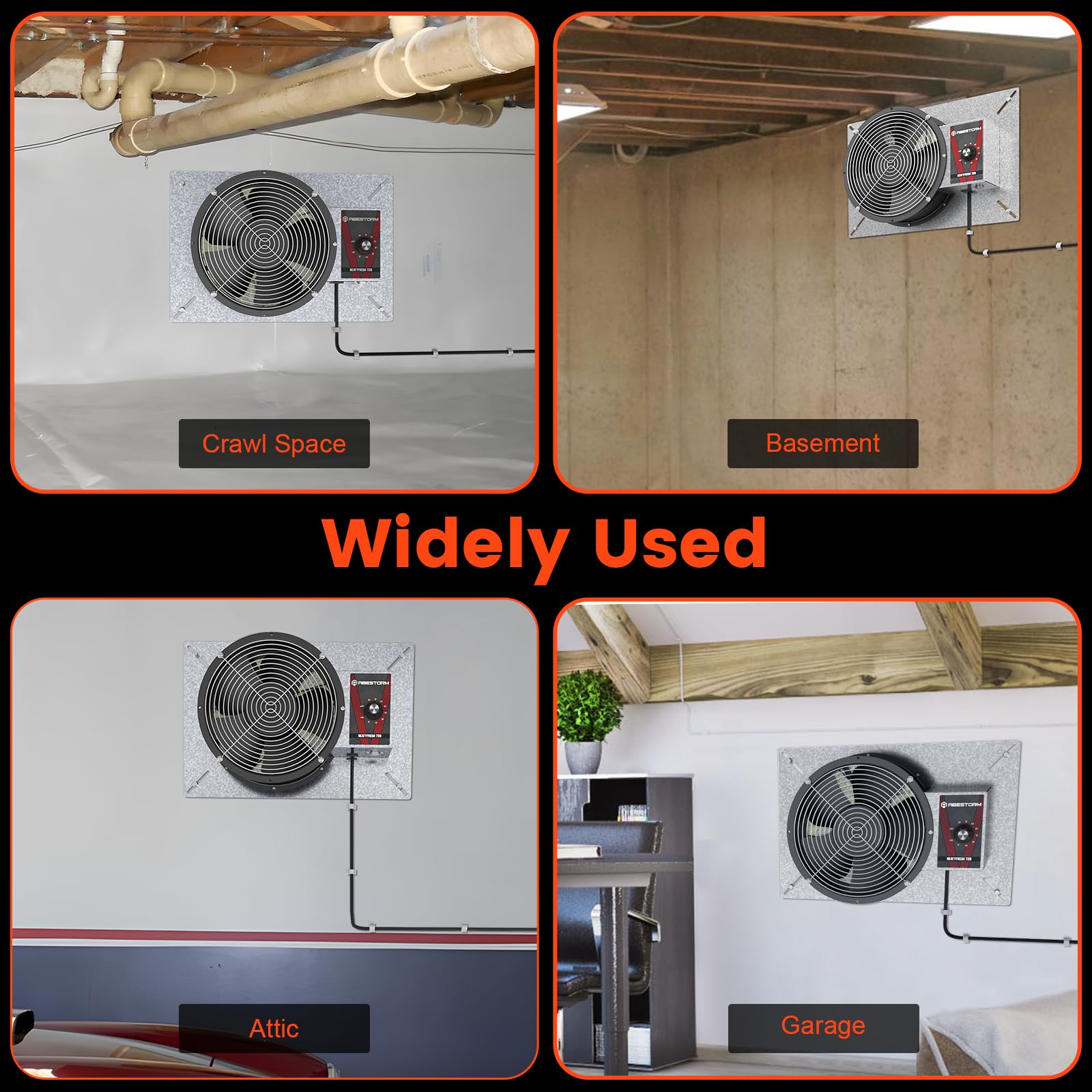 Abestorm 720CFM High Air Flow Crawlspace Ventilation Fan, IP55 Rated 10" Vent Fan with Humidistat & Freeze Protection Thermostat for Crawl Space, Basement, Garage, Attic with Isolation Mesh