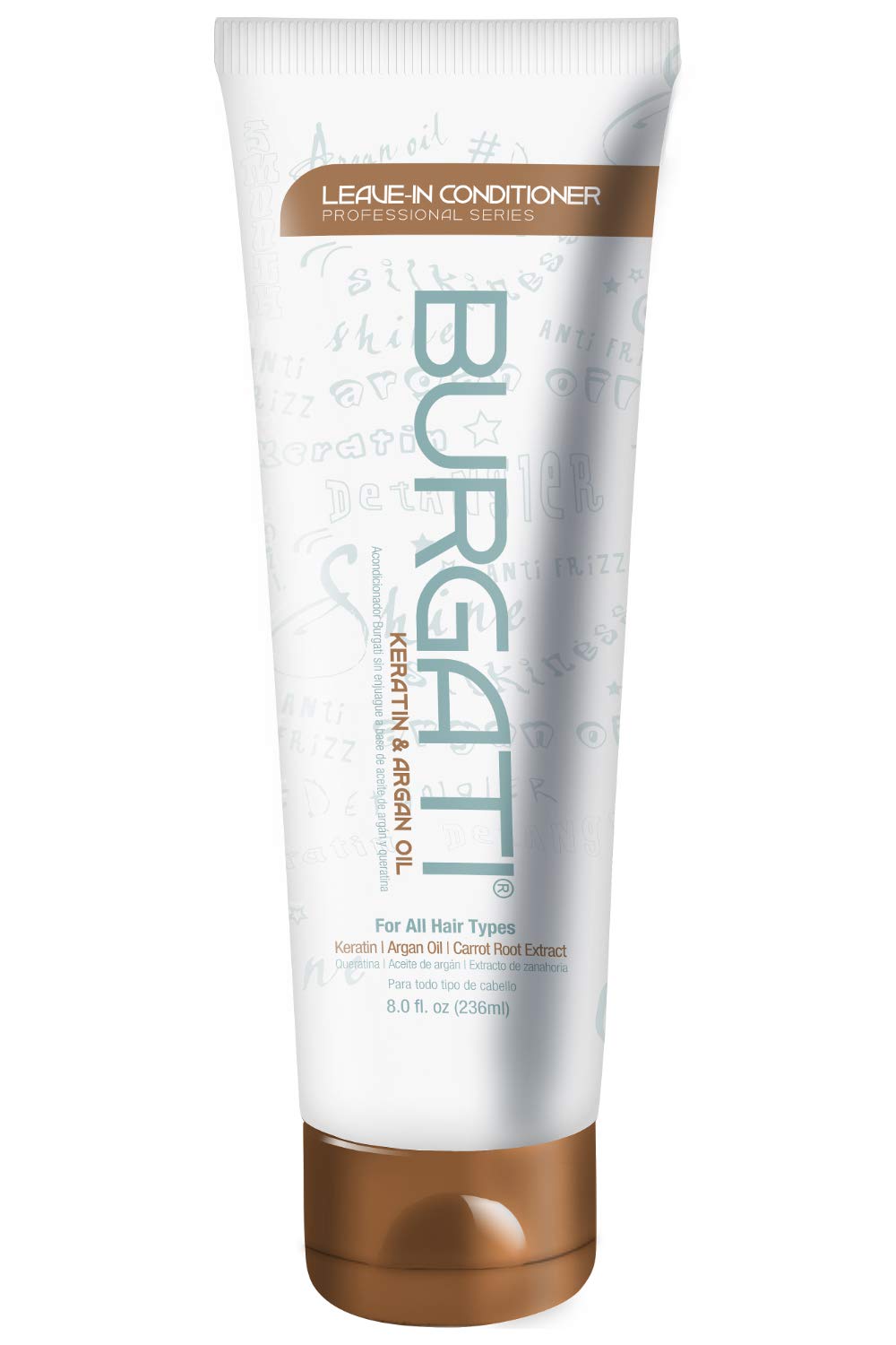 Burgati Leave-In Conditioner, 8 Fl Oz, for Detangling, Smoothing, Moisturizing, Frizz Control, with Argan Oil, Keratin, Carrot Root Extract - Sulfate Free for Dry, Damaged, Color Treated Hair