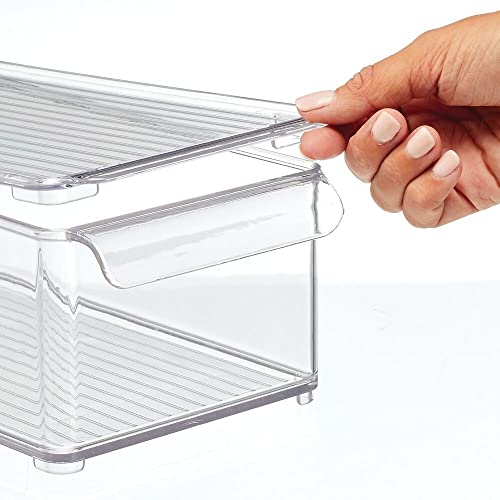 mDesign Slim Plastic Storage Organizer Bin with Handle and Lid for Bathroom Vanity - Hold Soap, Body Wash, Shampoo, Lotion, Conditioner, Hand Towels, Hair Accessories, Body Spray, Mouthwash - Clear