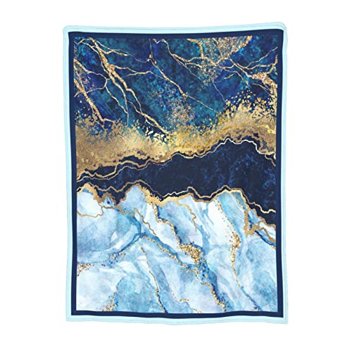 Blue Gold Marble Blankets 60"X50" Ultra Soft Flannel Throw Blanket Plush Cozy Throws for Sofa Bed Micro Fleece Blanket for Adults Kids