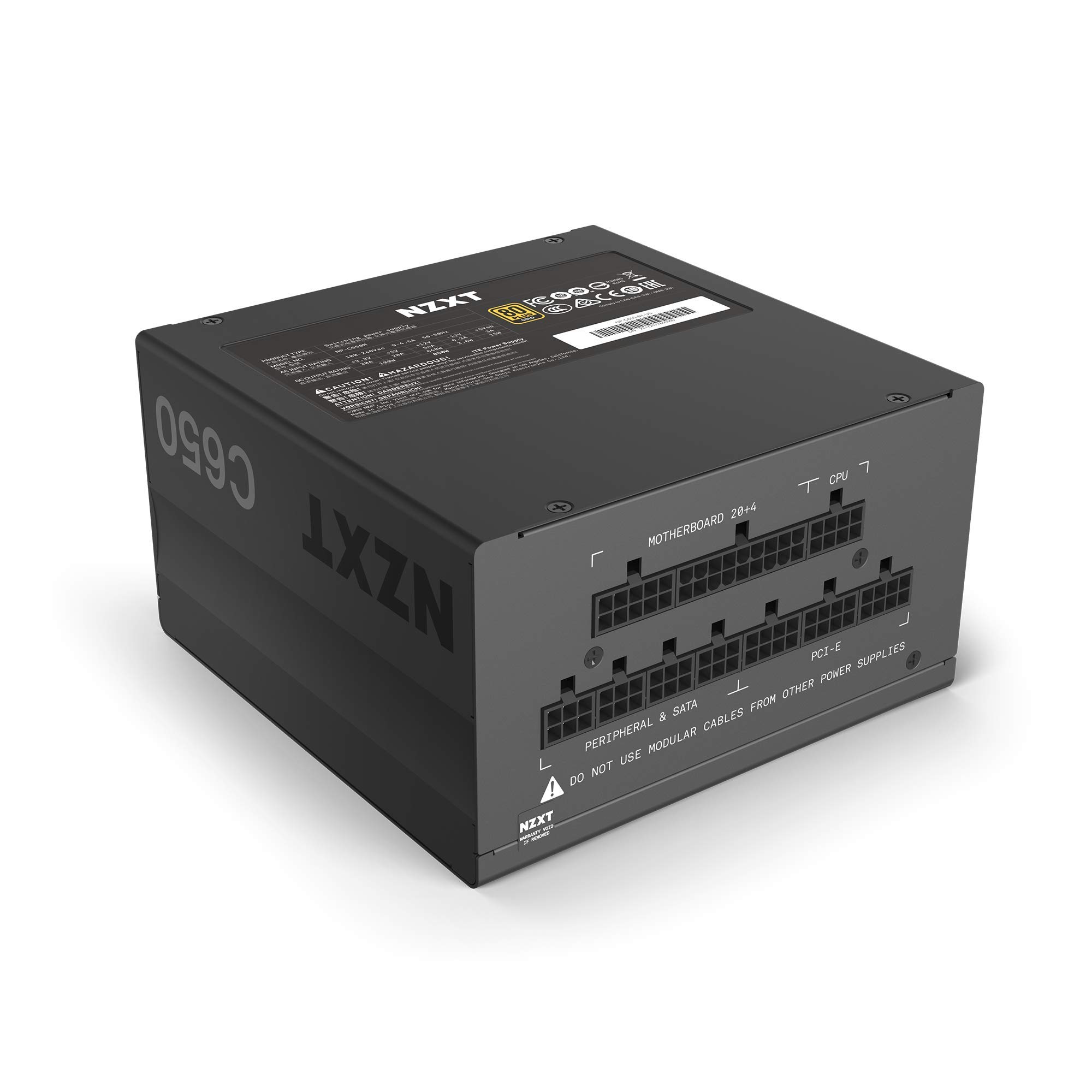 NZXT C650 - NP-C650M - 650 Watt PSU - 80+ Gold Certified - Hybrid Silent Fan Control - Fluid Dynamic Bearings - Modular Design - Sleeved Cables - ATX Gaming Power Supply - 2020