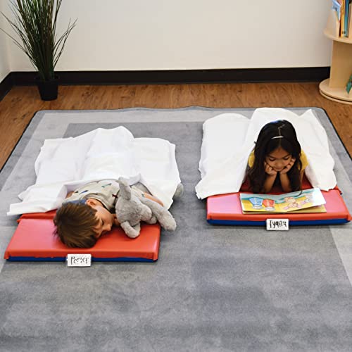 ECR4Kids Premium Folding Rest Mat, 3-Section, 1In, Classroom Furniture, Blue/Red