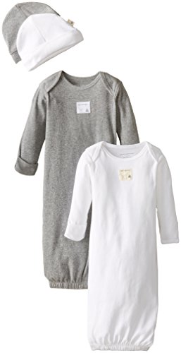 Burt's Bees Baby Unisex Baby Sleeper & Hat Set, One Size, 0-6 Months, 100% Organic Cotton infant and toddler nightgowns, Cloud/Heather Grey, 2-Pack US