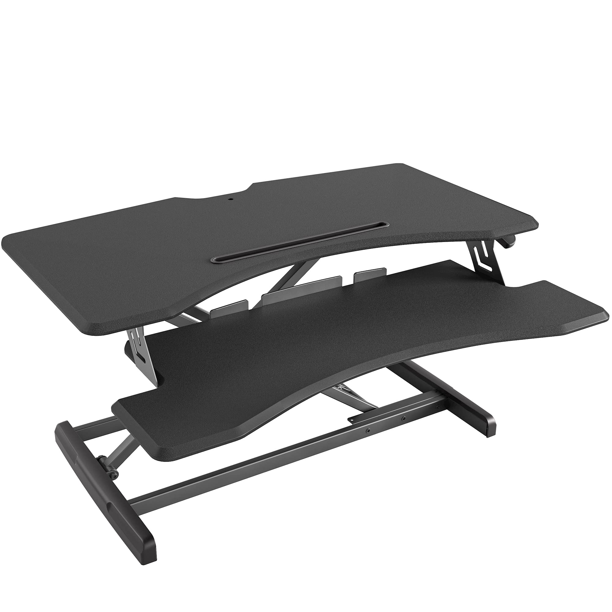 FEZIBO Standing Desk with Height Adjustable, Standing Desk Converter Stand up Riser Tabletop Workstation fits Dual Monitor 37 inches Black