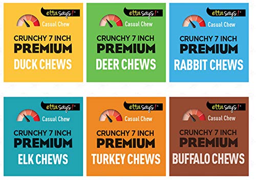ETTA SAYS! Premium Crunchy Dog Chews Variety Pack of 12 – Made from USA Sourced Rawhide, Grain-Free, Easy to Digest, Low Odor, Won’t Stain Carpet