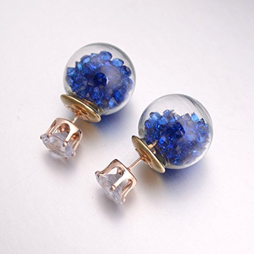 5 Pack/Set CZ White/Blue/Black/Rainbow/Red Diamond Crystal Multicolor Drift sand Beads Glass Ball double-sided piercing Zircon Stud Post Earrings For Women Girls