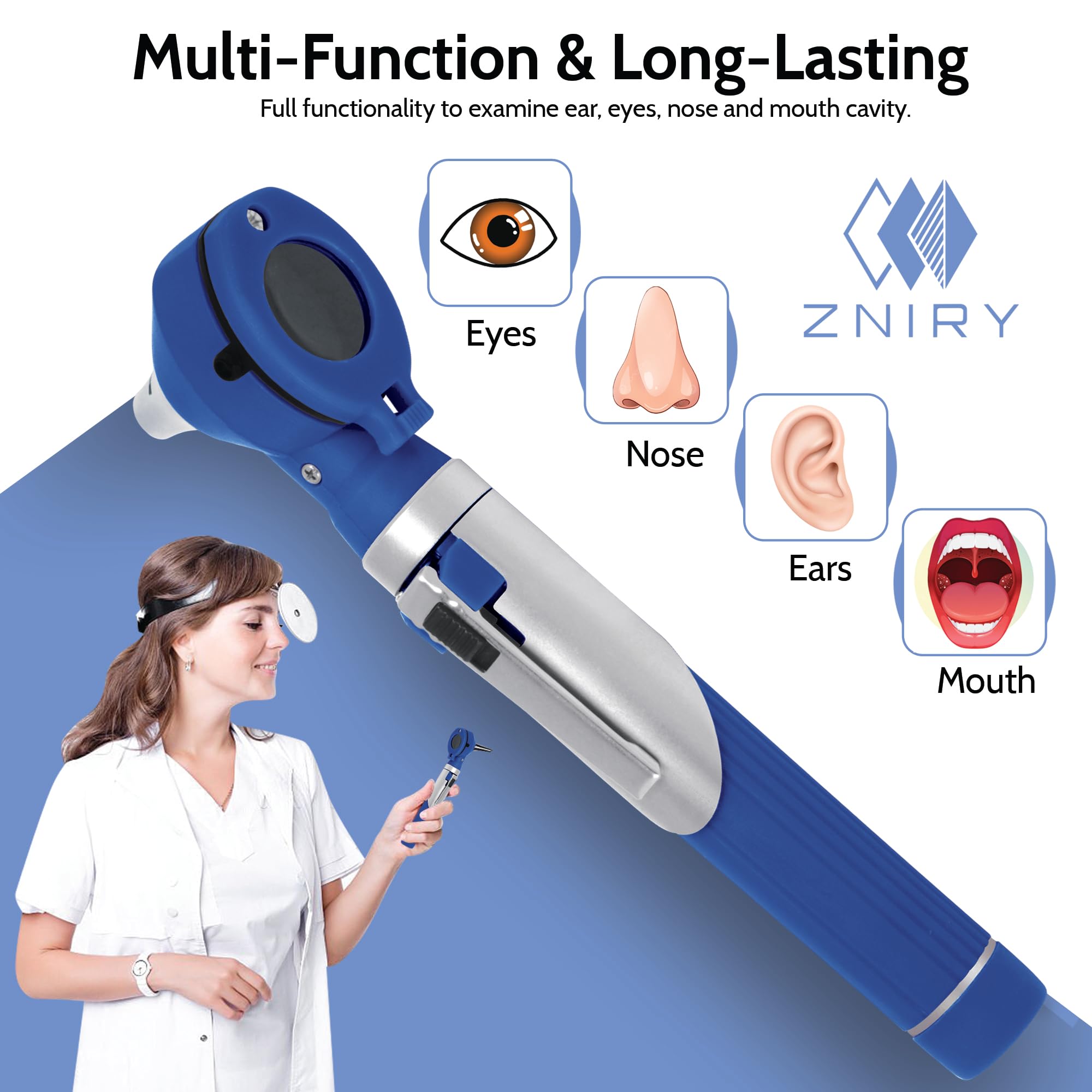 Zniry Fiber Optic Mini Otoscope - Ear Scope with Light, Ear Infection Detector (Blue Color) Reguler