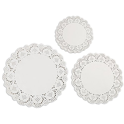 DECORA 180 Pieces White Round Paper Lace Doilies for Party or Wedding Tablewear Decoration 6.5inch,8.5inch,10.5inch