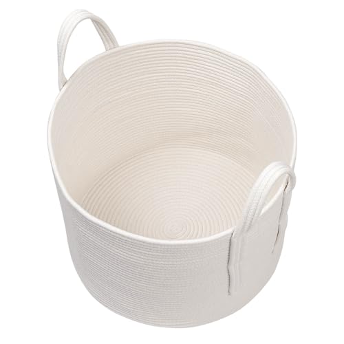 CubesLand Laundry Basket,Laundry Hamper Basket Bin for Laundry,Blanket Basket,Woven Rope Clothes Hamper,Blanket Basket for Living Room,Durable Soft Large Bin Basket with Handle,Round 58L Off White