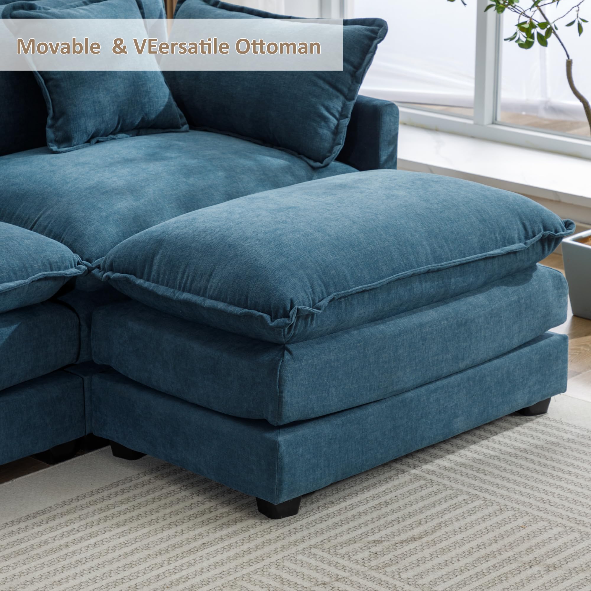 GNIXUU 111.4" Oversized Chenille L Shaped Sectional Sofa Couch, Modern Large Cloud Sectional Couch Set with Ottoman, Comfy Overstuffed Modular Sofa Sleeper for Living Room, Apartment(Gray)