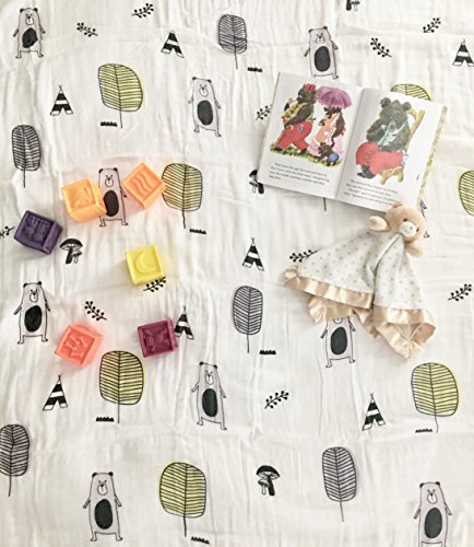 Clover & Sage Organic Muslin Baby Toddler Blanket - 100% Hypoallergenic Cotton Bed Blankets - Cuddle Bears