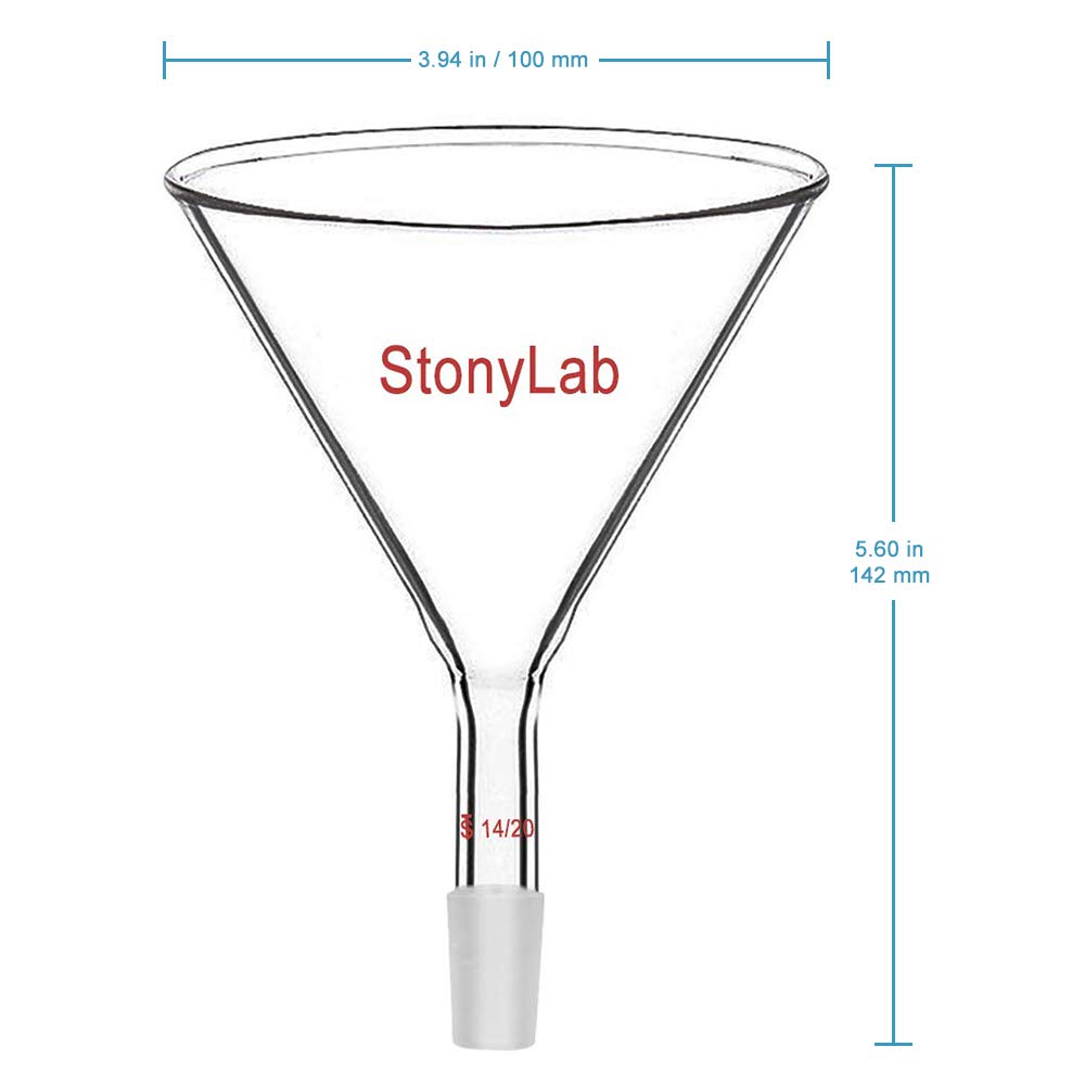 StonyLab Glass Short Stem Powder Funnel with 100 mm Top O.D. and 14/20 Inner Joint Filter Funnel Glass Funnel