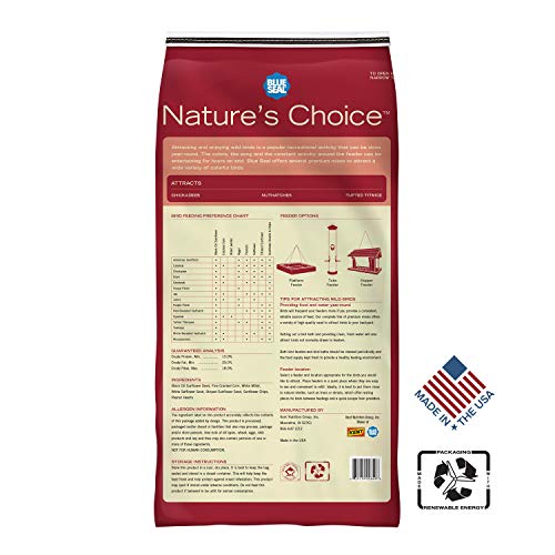 Blue Seal Nature's Choice Wild Bird Seed | High Energy Blend, Sunflower and White Safflower Seeds, No Filler | 8 Pound Bag