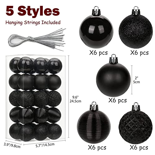 30PCS Shatterproof Black Christmas Tree Ball Ornaments for Holiday Decor