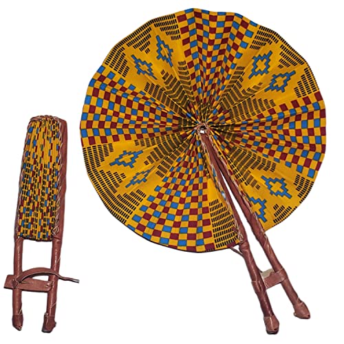 African Fabric Folding Fan: Church, Ankara, Multicolor, kente, Leather, Wedding, Sports, and Pouch Included