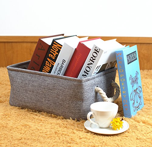 Decorative Storage Basket Bin with Lip, Collapsible Storage Box for House Organizer. (12.2 x 8.3 x 5.1inch, Grey)