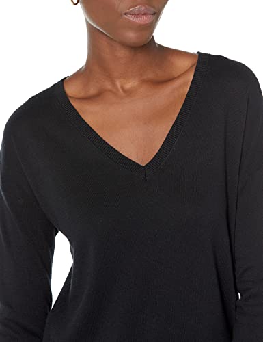 Amazon Essentials Women's Lightweight Long-Sleeve V-Neck Tunic Sweater (Available in Plus Size), Black, Large