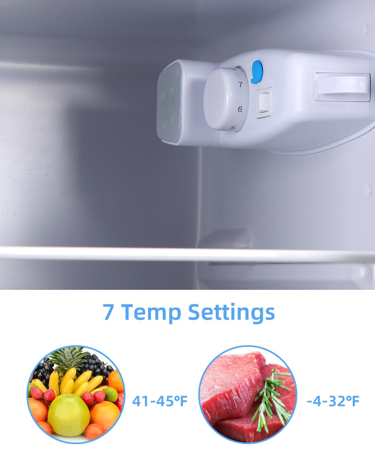 Geekman 3.5 Cu.Ft Mini Fridge with Freezer, Double Door Mini Fridger with 7 Level Adjustable Thermostat, Mini Refrigerator with interior LED light, Perfect for Dorm, Office, Bedroom&RV, Silver