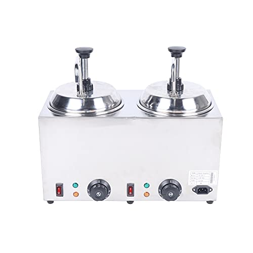 Cheese Warmer with Pump, Electric Nacho Cheese Dispenser with 2 * 2L Insert Pots, Stainless Steel Hot Cheese Dispenser for Salad Jam Seasoning Sauce