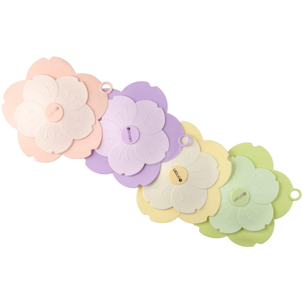hobbyme 4 PCS Large Shower Drain Stopper, Flower Pattern Silicone Hair Catcher Bathtub Drain Stopper, 2 in 1 Press Kitchen Sink Strainers Protectors Cover, Upgrade Easy to Install
