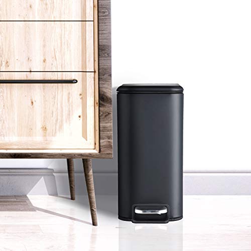 HILFA 5 Liter/ 1.3 Gallon Compact Stainless Steel Rectangular Step Trash can, Bathroom Trash can, Kitchen Trash can,Matte Black,SB3200-MB