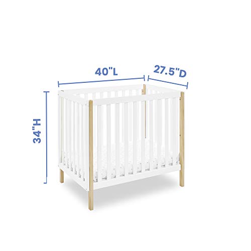 Delta Children Gio Mini Crib with 2.75" Mattress Included, Bianca White/Natural