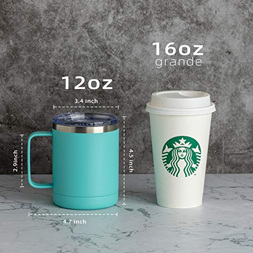 MEWAY 12oz Coffee Mug With Handle and Sliding Lid,Stainless Steel Travel Tumbler Cup with Handle,Double Wall Vacuum Insulated Camping Cup for Hot & Cold Drinks Tea (Light Green,Set of 1